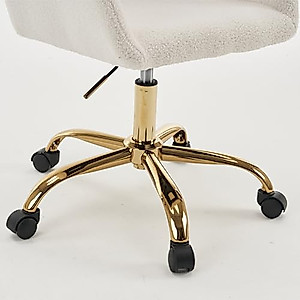 SSLine Faux Fur Vanity Chair Elegant White Furry Makeup Desk Chairs for Girls Women Modern Comfy Fluffy Arm Chair Stool with Wheels in Bedroom Living Room (G Type-White&Gold)