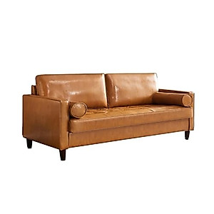 ADUH Vegan Leather Sofa with Wooden Legs and Storage Space, Suitable for Living Rooms and Apartments