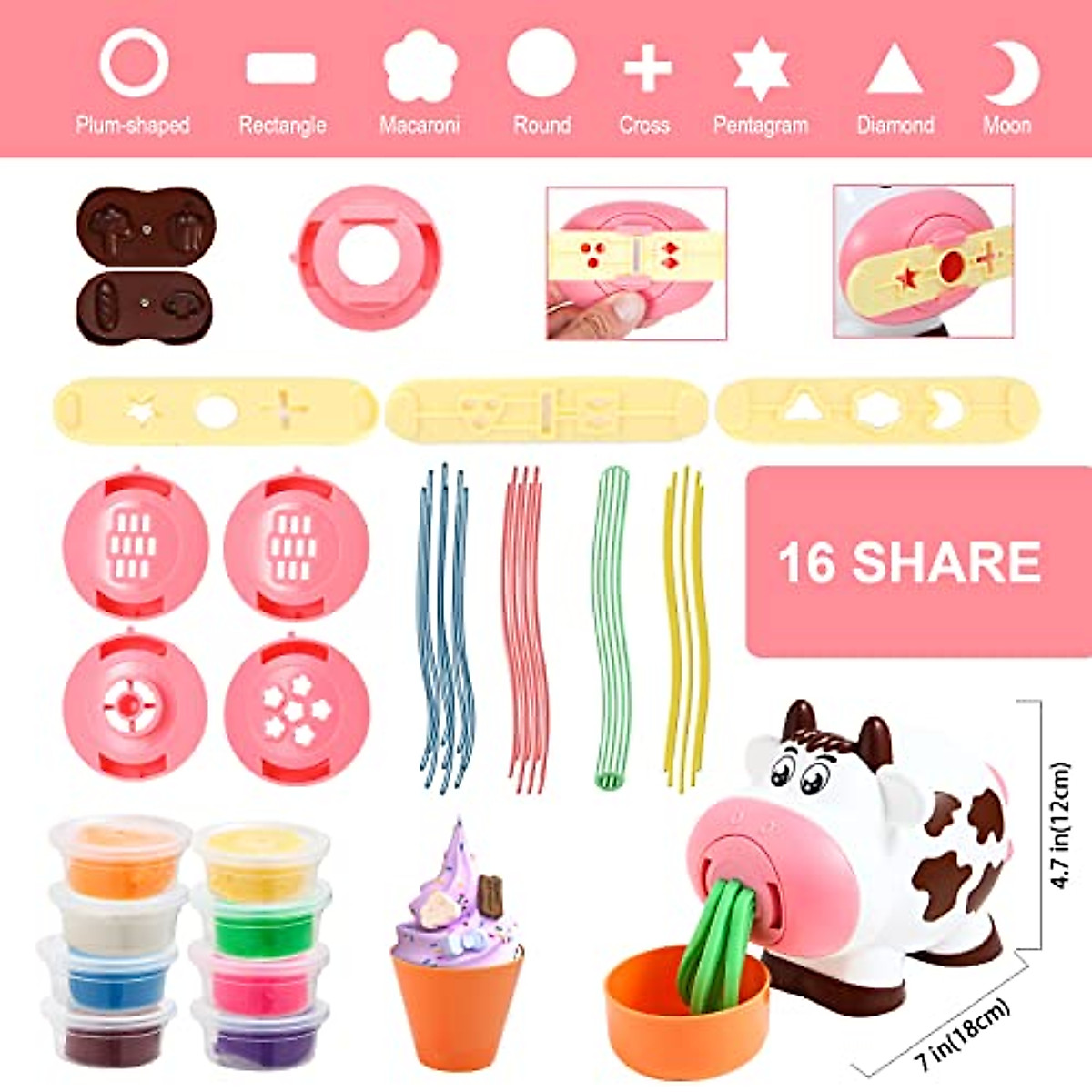 Color Play Dough Clay Set for Kids Toys, Jugar con la masa KitchenTools Creations Ultimate Cookie Noodle Ice Cream Maker Machine Playset for 3 4 5 6 7 8 Year Old Girls Boys Kids and Toddlers