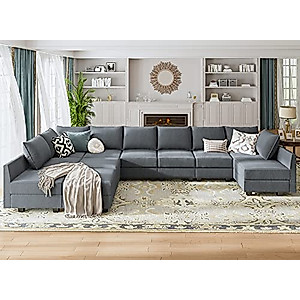 HONBAY Convertible U Shaped Modular Sofa Sectional Modular Couch with Chaise Oversized Sofa Sleeper Couch for Large Living Room, Bluish Grey