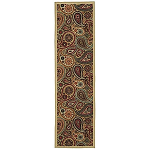 Ottomanson Ottohome Collection Non-Slip Rubberback Paisley Design 3x10 Indoor Runner Rug, 2'7" x 9'10", Beige