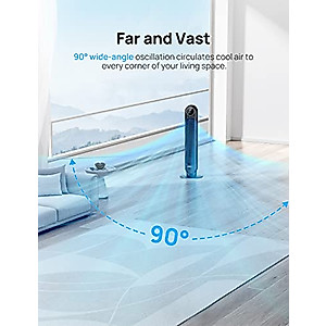 Dreo Tower Fan for Bedroom, 24ft/s Velocity Quiet Cooling Fan, 90° Oscillating Fans for Indoors with 4 Speeds, 4 Modes, 8H Timer, Bladeless Fan, Standing Floor Fans, Black, Nomad One (DR-HTF007)