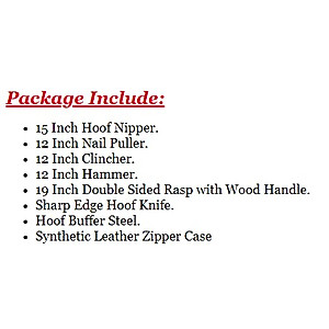 Lift Sports Heavy Duty Professional Horse Cattle Care Farrier Tool Kit Hoof Clincher Nipper RASP Hammer Knife Buffer Stainless Steel