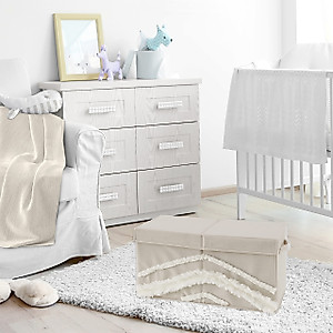 Sweet Jojo Designs Boho Bohemian Boy Girl Small Fabric Toy Bin Storage Box Chest For Baby Nursery Kids Room - Solid Taupe Beige Ivory Cream Off White Linen Farmhouse Shabby Chic Modern Tufted Neutral