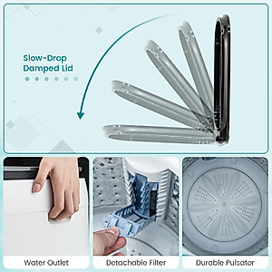 COSTWAY 7.7 Lbs Portable Washing Machine, 0.78 Cu.ft Full Automatic Laundry Machine with 10 Preset Programs, 3 Water Levels, Compact Washer and Spinner Combo for RVs Dorms Apartments, White