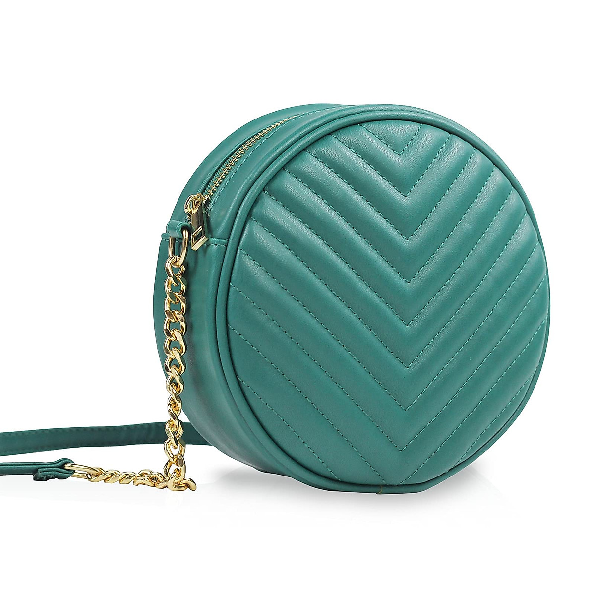 RCFJ b y K L A N D Round Crossbody Bag for Women,PU Leather Shoulder Bag with Metal Chain Strap, Cellphone Purses with Zipper