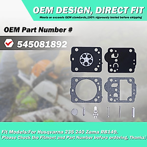 Adefol Chainsaw Carburetor Muffler Gasket Repair Kit for Husqvarna 235 240 Replacement OEM Parts for Zama RB149, RB 149, RB-149