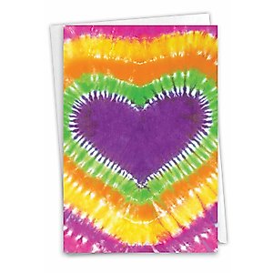 NobleWorks - 1 Hilarious All Occasions Blank Humor Greeting Card with 5 x 7 Inch Envelope - Vibrant Color, Groovy Vibes for Men and Women (1 Card) - Tie-Dye Hearts C9162IOCB