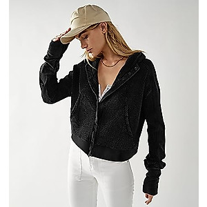 Azuki Sweatshirt Women Trendy - Effortlessly Stylish And RelaxIng Activewear With Waffle Grid Fabric-Size L Black