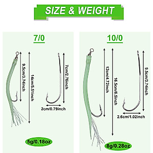 Striped Bass Tube Lures Trolling Lures Saltwater Cod Rig Tube Teaser with Stainless Steel EEL Hook Barrel Swivel for Offshore Trolling Striper Bass Big Game Fishing (Green 7/0)