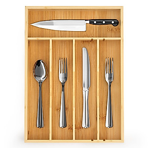 G.a HOMEFAVOR Bamboo Silverware Tray for Drawer-10 Inch Spoon Organizer For Kitchen Drawers - Kitchen Drawer Organizer for Silverware, Utensil, Flatware and Home Essentials, 10"x14"x2"