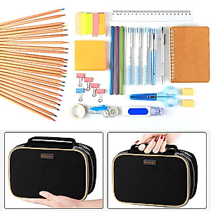 Homecube Pencil Case Large Capacity Storage Pen Bag Makeup Pouch Durable Students Stationery Case Two Layers with Dual Zippers- 8.86x5.5x3.15"- Green