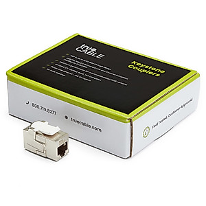 trueCABLE Shielded Cat6 Keystone Jack Coupler, PoE++ (4PPoE), UL Listed, ETL Verified, ANSI/TIA 568-2.D Cat 6 Performance Compliant, Female to Female RJ45 Couplers, 12 Pack