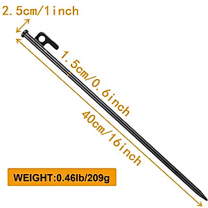 ABuff 12 Pcs 16 Inch Tent Stakes Heavy Duty Metal Tent Pegs，Camping Steel Tent Stakes for Unbreakable and Inflexible Camping Backyard Rocky Ground