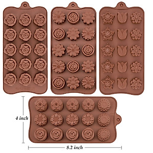 JOERSH Silicone Chocolate Molds for Fat Bombs Snacks & Truffles, 4PCS Flower Shape Silicone Molds Caramel Hard Candy Mold (11 Different Flowers)