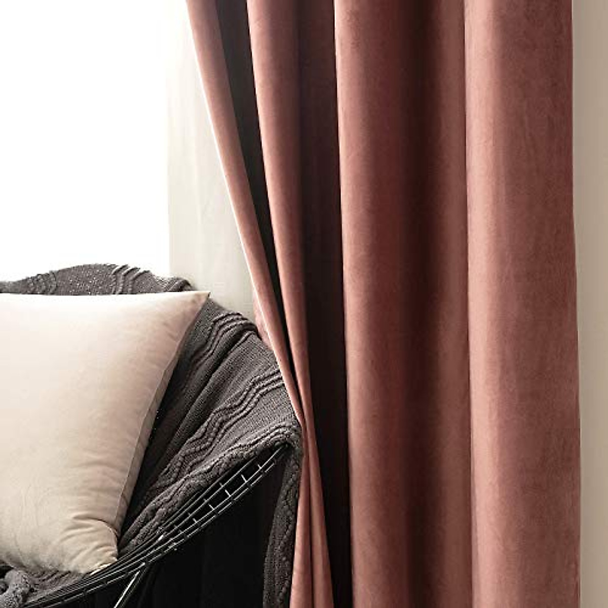 MIULEE Velvet Curtains Dusty Rose Grommet Curtains Thermal Insulated Soundproof Room Darkening Curtains/Drapes for Living Room Bedroom Decor 52x90 Inch Set of 2 Bundle Pinch Pleated Curtains 2 Panels