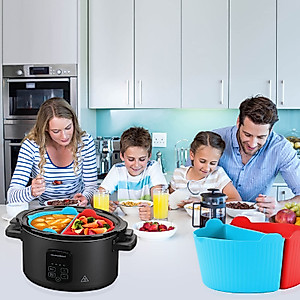 Slow Cooker Liners,LYHOLKEER Silicone Slow Cooker Liner for 6 QT Crockpot & Hamilton Beach,2 IN1 Reusable Slow Pot Divider Insert,Leakproof & Dishwasher Safe, BPA Free (Red+Blue)