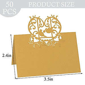 Ecrifrion Wedding Place Cards for Table Setting 50 Pack Hollow Heart-Shaped Love Birds Tent Place Cards Table Seating Name Cards for Wedding Party Engagement Anniversary Banquet Decoration
