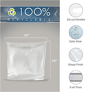 50 Pack Extra Large Glossy Clear Merchandise Bags 26" x 26" x 3 mil Thick - Die Cut Handles - Ideal for Shopping, Large Packages, Toys - Color Clear - Recyclable