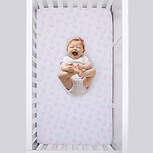 NoJo Little Love Sweet Jungle Friends Pink, White and Tan, Monkey, Cheetah and Giraffe with Polka dots and Flowers 3 Piece Nursery Crib Bedding Set - Comforter, Fitted Crib Sheet, and Crib Skirt