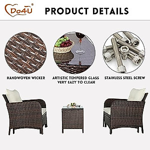 Do4U 5 Pieces Classic Blue Large Rectangular Wicker Conversation Set with PE Rattan and Glass Coffee Table for Patio, Backyard, Pool (Beige)