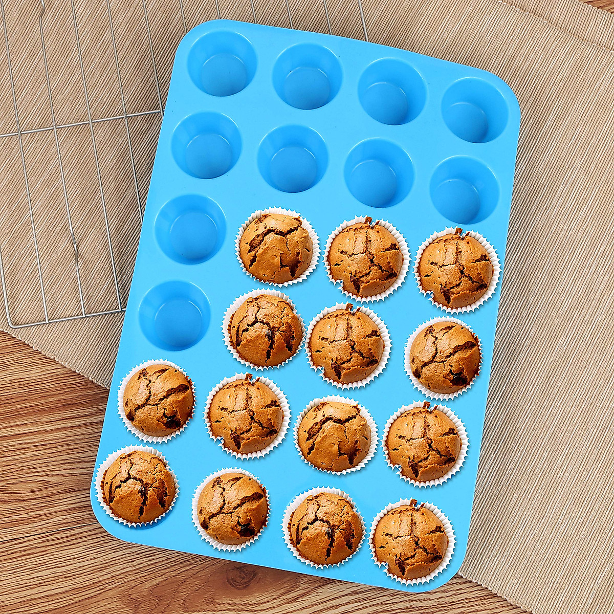 Cozihom 12 Cups Silicone Muffin Pan and 24 Cups Mini Size Silicone Muffin Pan