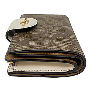 COACH Signature Medium Corner Zip Wallet in Coated Canvas Khaki Chalk