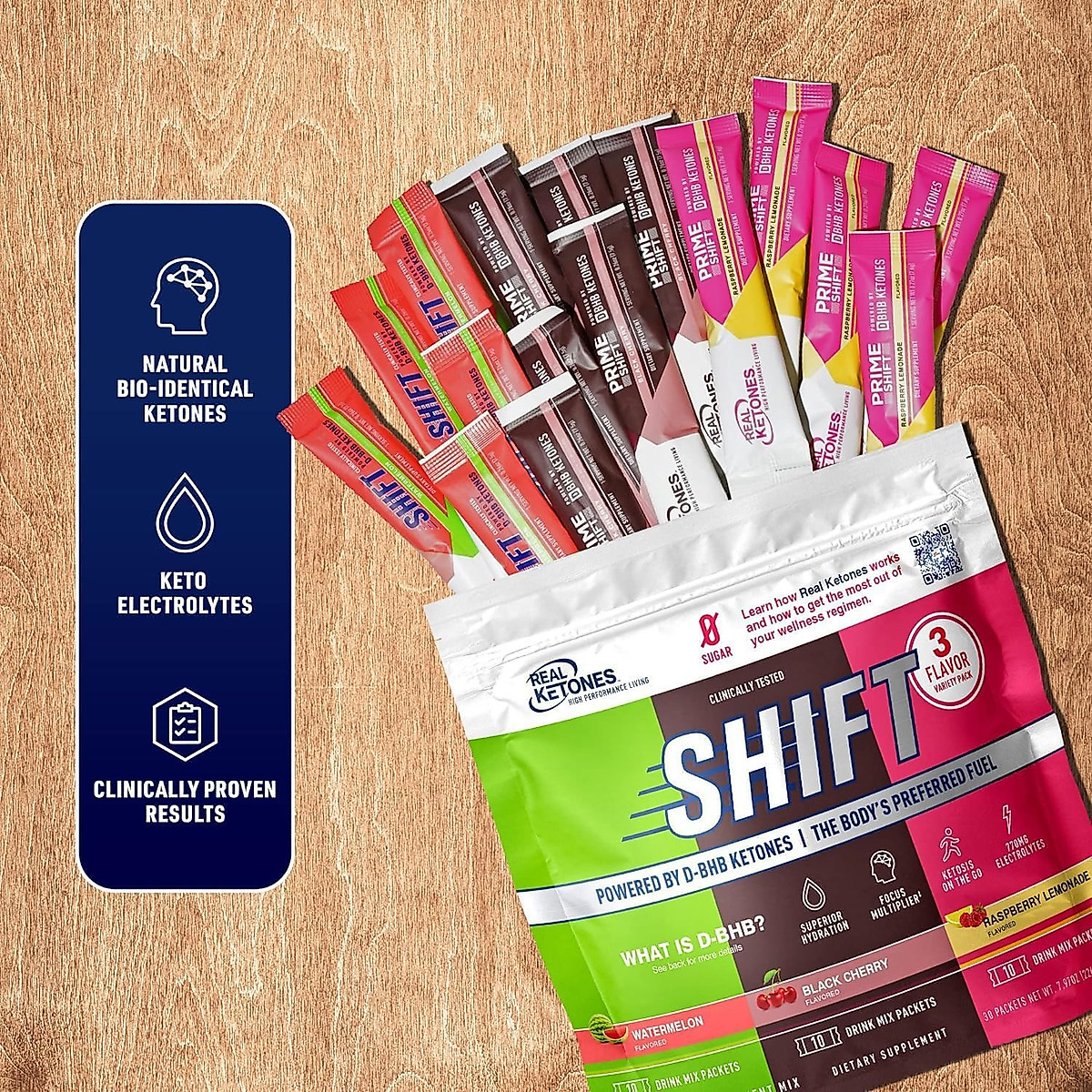 BHB Exogenous Ketones Drink Mix Packets - Real Ketones Keto Electrolytes Powder Packets No Sugar with 4 Main Fasting Electrolytes plus Hydrating Patented Keto BHB - 30 Count Variety Pack