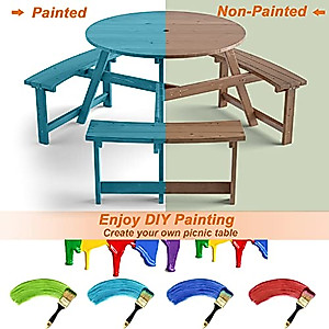 GYMAX Picnic Table, 6 People 1720lbs Wooden Picnic Table Bench Set with Umbrella Hole, Heavy Duty Outdoor Camping Dining Table with Seat for Patio Lawn Backyard Garden Deck Poolside