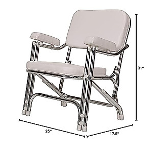 Seachoice Folding Deck Chair, White, Marine Vinyl, Folds For Easy Storage