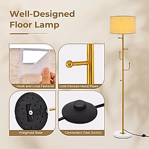 Tangkula Floor Lamp with Coat Rack, Wood Floor Light with 6 Hooks, E26 Lamp Holder & Foot Switch, Multifunctional Standing Lamp, Modern Pole Lamp for Living Room Bedroom Hallway