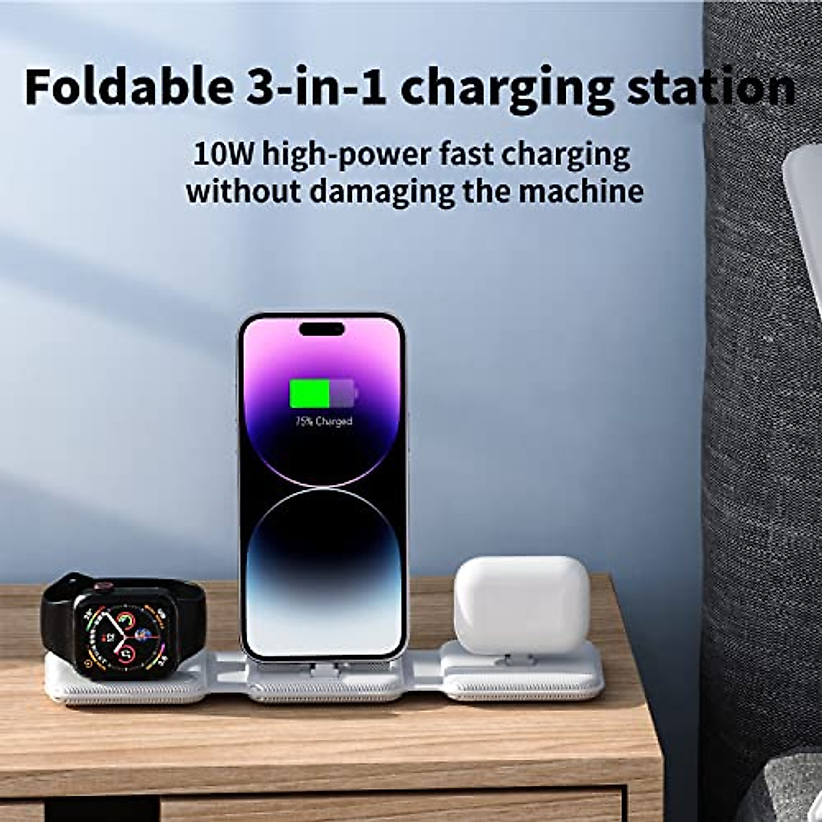 Foldable 3 in 1 Charging Station, Kartice Travel Charger Dock Stand for iPhone Multiple Devices iPhone 14 Pro Max/13/12/11/X/8 Plus/7/6,Airpod,Apple Watch 9/8/Ultra 2/Ultra/7/6/SE/5/4/3/2 Charging Pad