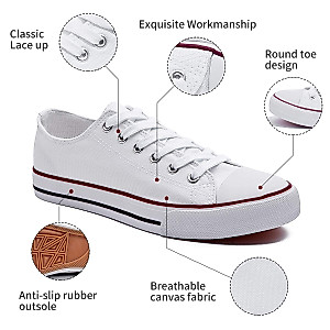 Adokoo Womens Canvas Shoes Casual Cute Sneakers Low Cut Lace up Fashion Comfortable for Walking（White,US11