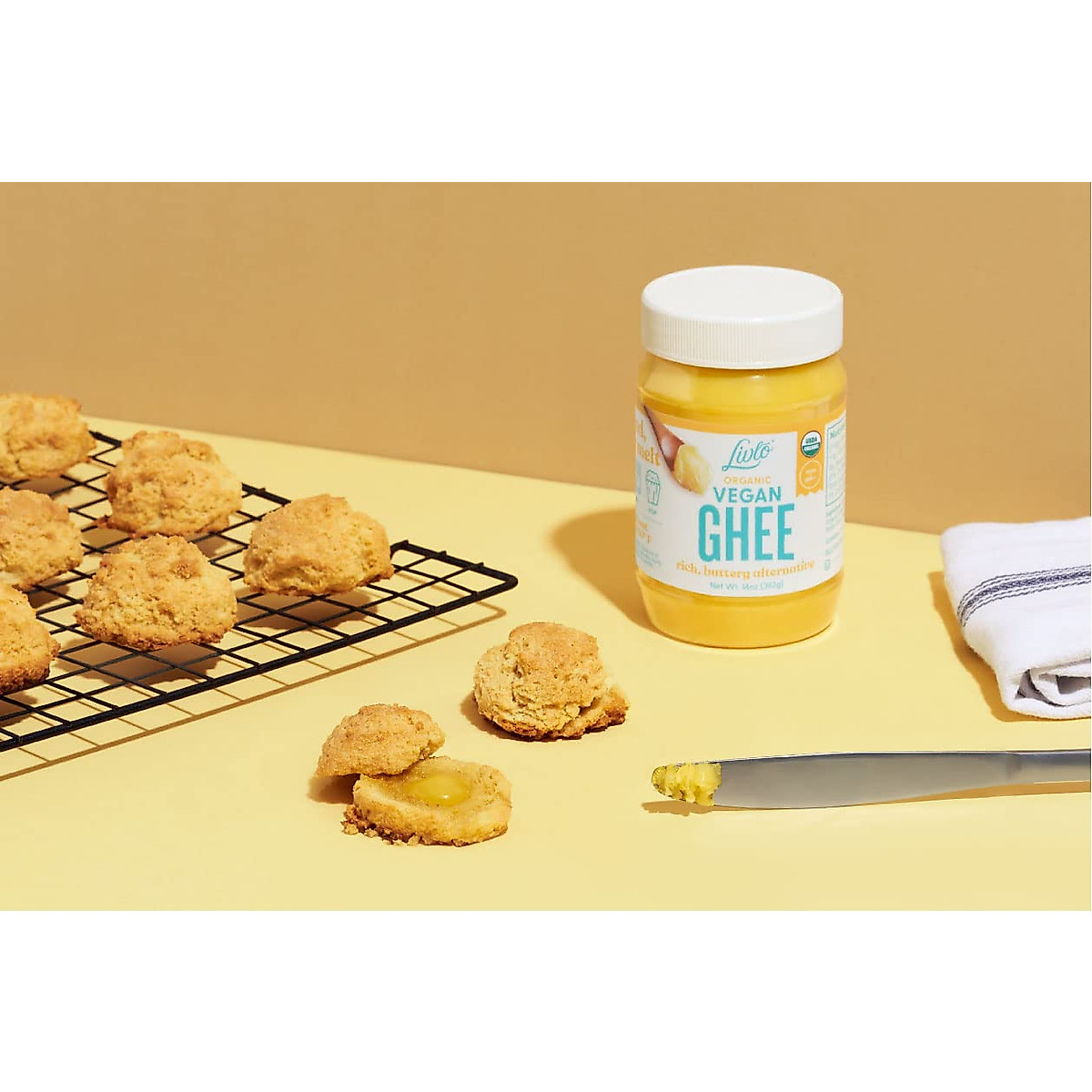 Livlo Organic Vegan Ghee - Plant Based Butter - No Refrigeration Necessary - Dairy Free, Soy Free, Gluten Free Substitute to Ghee and Butter - 14 oz.