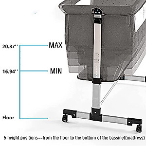 nordmiex Bedside Sleeper Bedside Crib, Baby Bassinet 3 in 1 Travel Baby Crib Baby Bed with Breathable Net,Adjustable Portable Bed for Infant/Baby(Deep Grey)