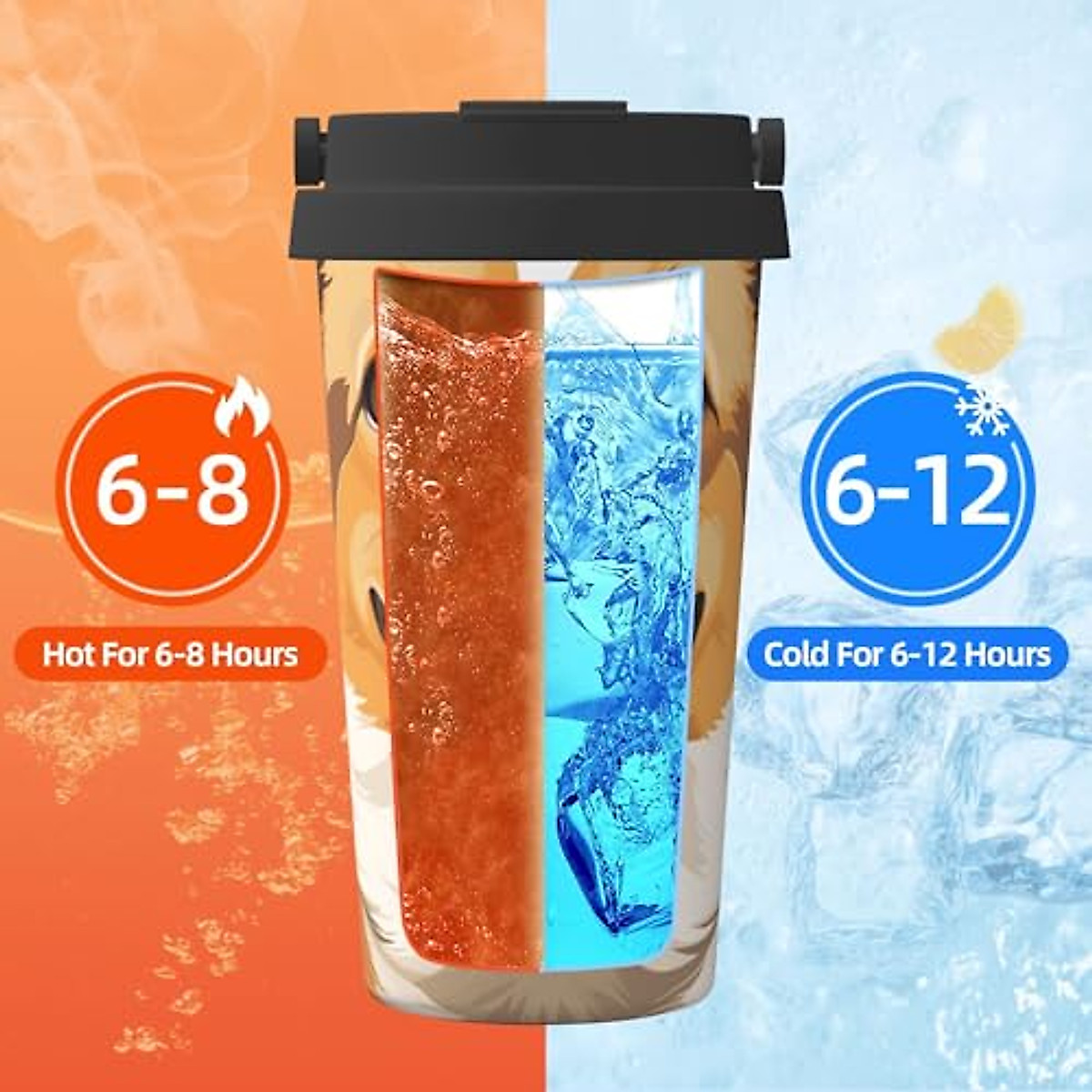 GTKSYNVE Reusable Coffee Mug with Lid and Handle, Cute Cartoon Welsh Corgi Dog Tumbler for Hot & Cold Drinks 16oz Stainless Steel Insulated Coffee Tumblers Double Wall Vacuum Thermal Cup