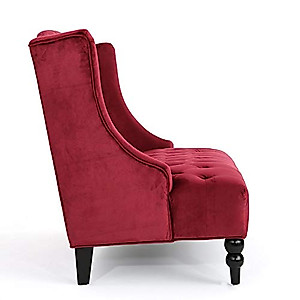 Contemporary Home Living 50.25" Wine Red and Brown Traditional Button Tufted Winged Loveseat