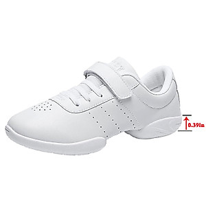 MEESLGOO Girls White Cheerleading Dance Shoes Youth Athletic Training Tennis Walking Competition White Sneakers Girls (White,US 2.5 Little Kid