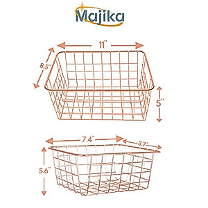 4 Decorative Rose Gold Baskets 2 Large Size and 2 Small Size Perfect Storage for Home and Office Brought to You by Majika Premier