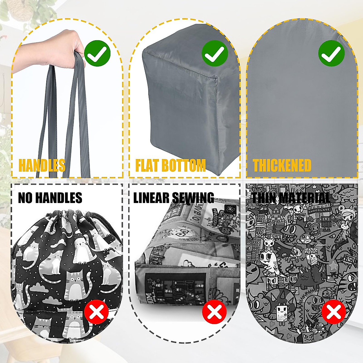 Sibba Dirty Laundry Bag Washable Travel Drawstring Pack Heavy Duty Clean Package Dirty Clothes Bag Collapsible with Handle Laundry Storage Reusable Organizer for Camp Fitness Clothes Basket (Grey)