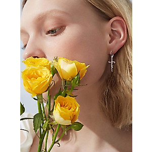 925 Sterling Silver Infinity Love of God Simple Dainty Religious Faith Cross Dangle Fishhook Earrings for Women Christian Easter Jewelry