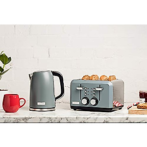 Haden 75007 PERTH 4-Slice, Wide Slot Toaster with Browning Control, Cancel, and Defrost Settings in Slate Grey