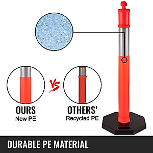 VEVOR 12Pack Traffic Delineator Posts 44 Inch Height, Channelizer Cones Post Kit 10 inch Reflective Band, Delineators Post with Rubber Base 16 inch for Construction Sites, Facility Management etc