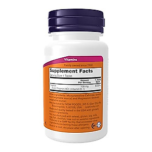 NOW Supplements, Vitamin B-1 100 mg, Energy Production*, Nervous System Health*, 100 Tablets