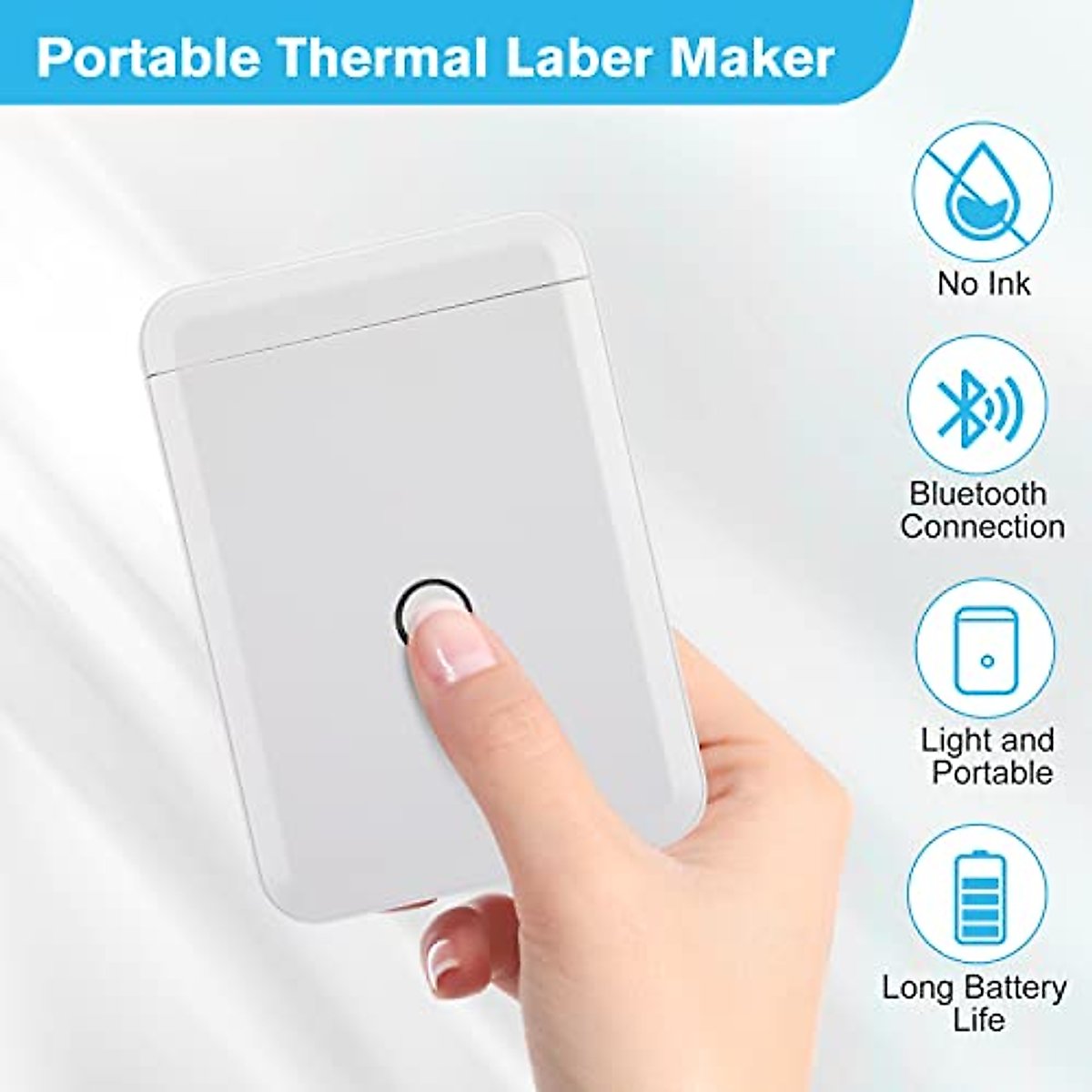 Label Maker, D110 Portable Wireless Connection Bluetooth Mini Label Printer with Tape, Multiple Templates Available for Phone Pad Office Home USB Rechargeable, White