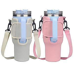 Tzou 40OZ Bottle Pouch Holder with Adjustable Shoulder StrapNeoprene Water Bottle Holder for Hiking Travelling Camping Polyester Light Gray