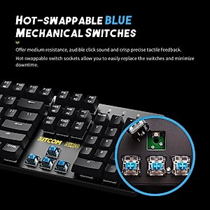 PC Gaming Keyboards RGB Backlit Mechanical Keyboard ABS keycap Programmable Macro Detachable USB Wired Keyboard for Windows PC（104 Keys Blue Switch