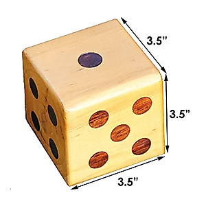 Jungle Gym Kingdom Yardzee & Yard Farkle Giant Wooden 6 Dice Set for Outdoor Fun Lawn Games Picnic Barbeque Party Tailgaiting & Special Events with Collapsible Bucket & Lid Scorecards & Markers - Blue