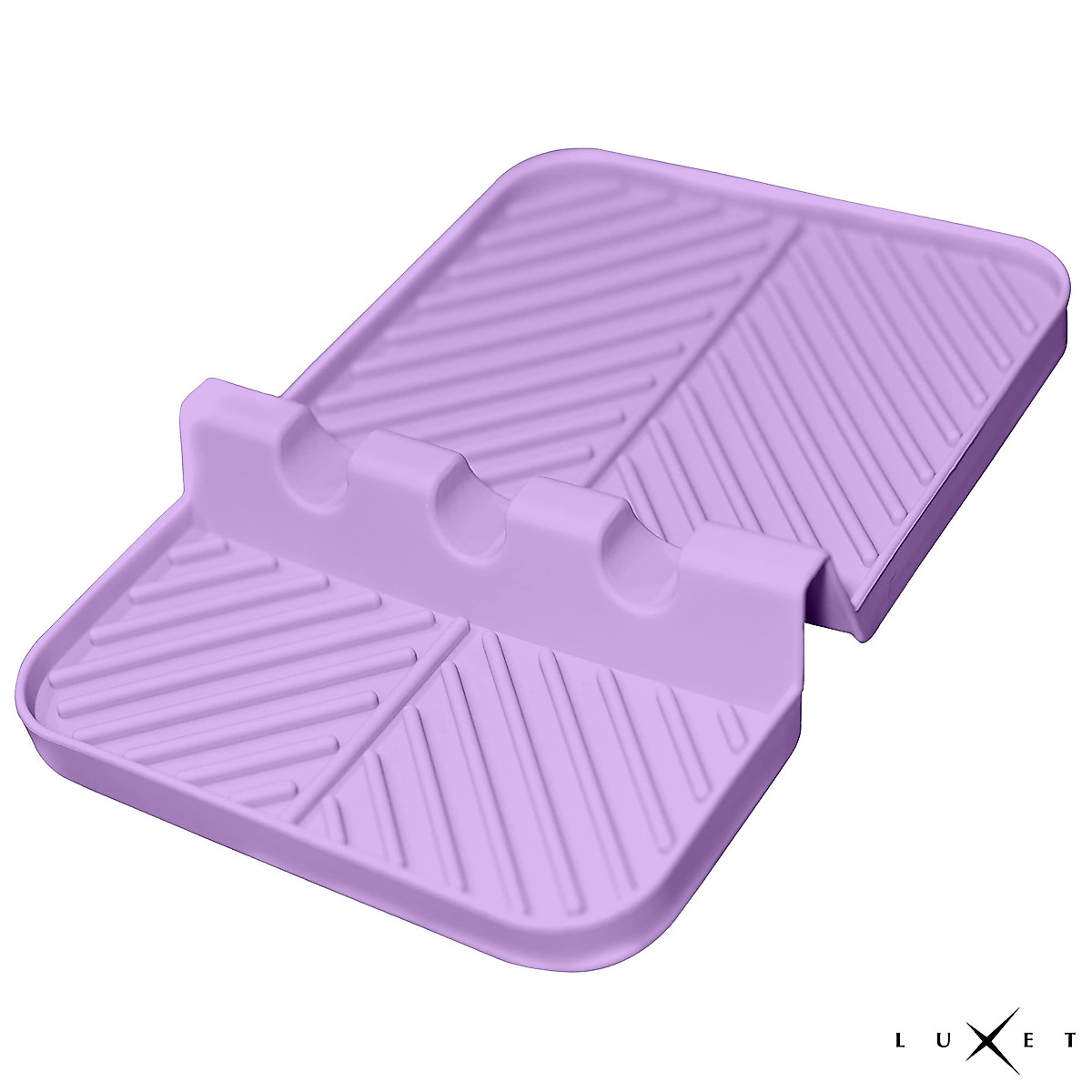 Luxet Updated Spoon Rest for Kitchen Counter, Heat-Resistant Silicone Utensil Rest for Countertop with Drip Pad,Non-Slip Spoon Holder for Stove Top Kitchen and Grill Utensil Holder Lid (Purple)