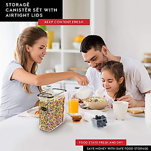 DWËLLZA KITCHEN Cereal Containers Storage Set - Cereal Dispenser Airtight Food Storage Container BPA-Free 4 Pc (135.2oz) Pantry Organization and Storage 8 Labels 1 Marker, Canister for Sugar & Flour